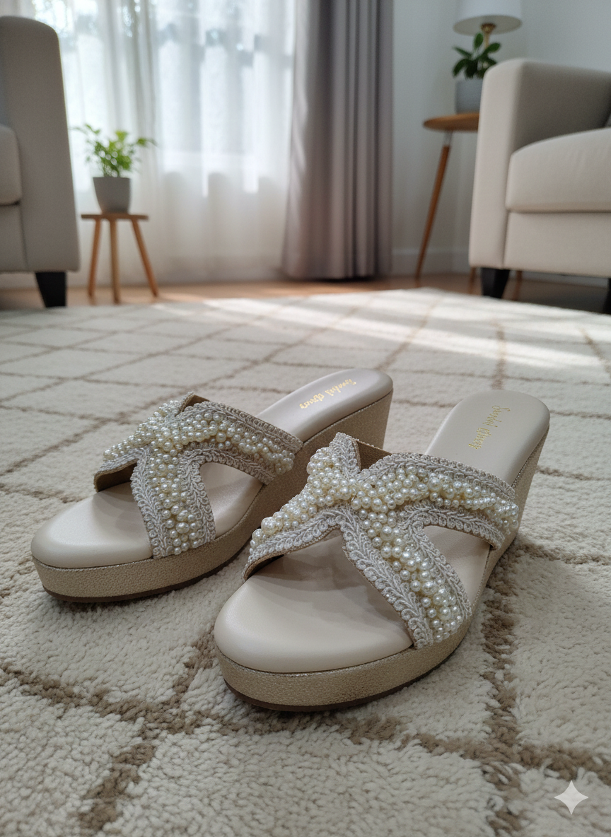 Noor-e-Ivory Pearl Wedges – Sandal Stories
