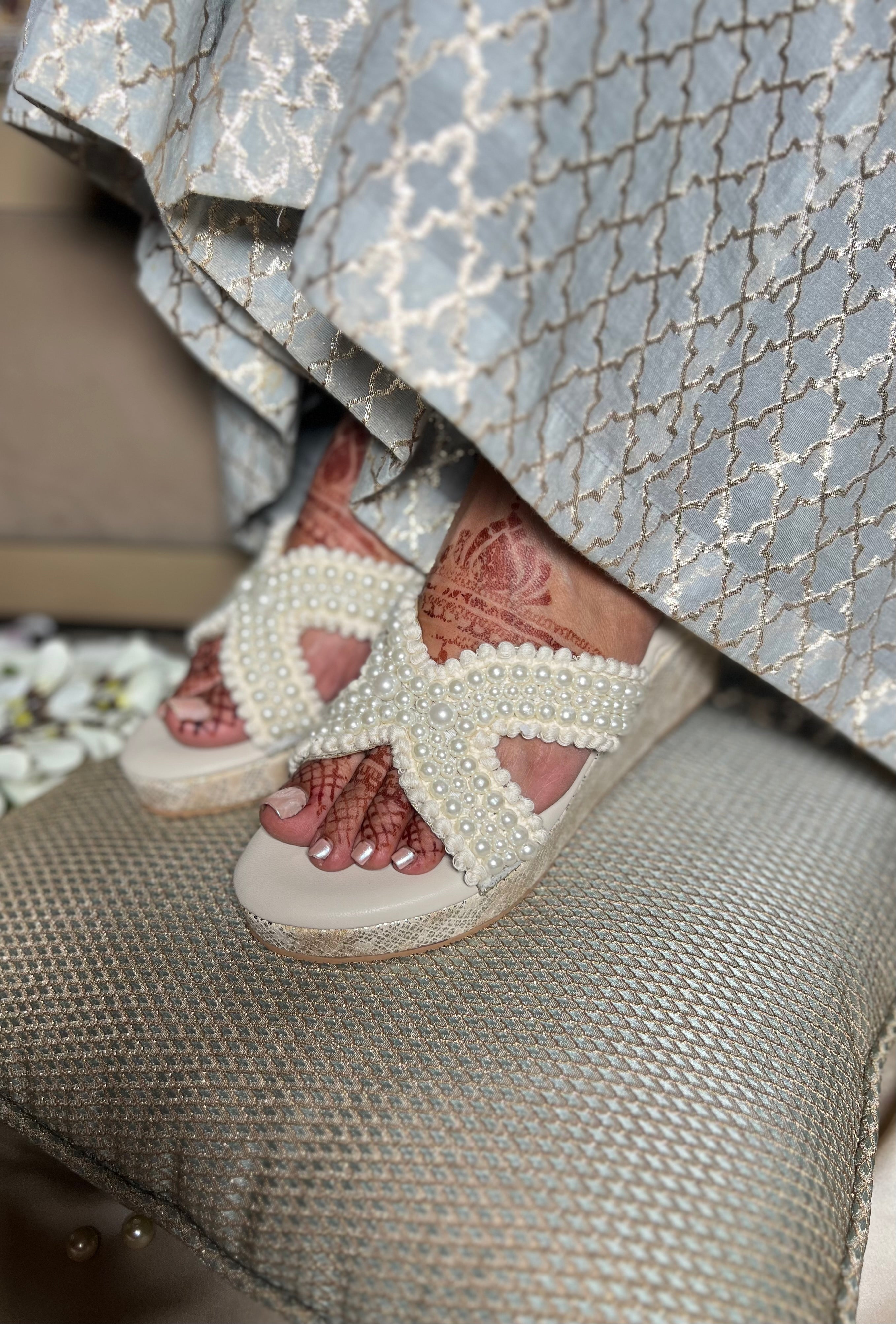 Ivory Pearl Embellished Wedges | 2.5 Inch – Sandal Stories