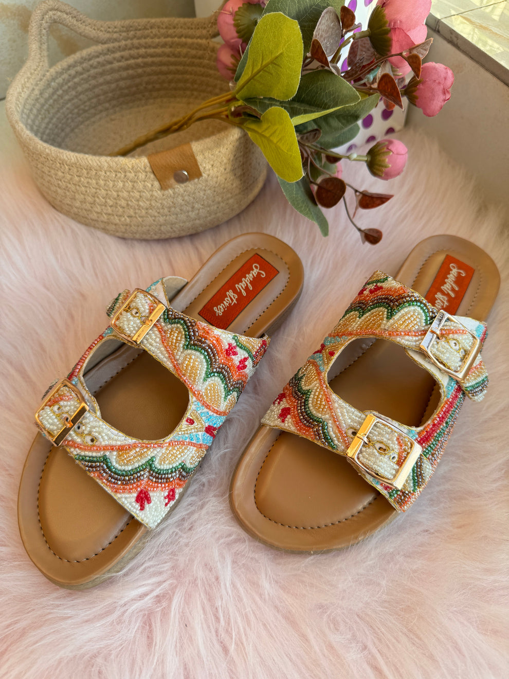 Rainbow Bliss Doctor Sole Embroidered Slider – Sandal Stories